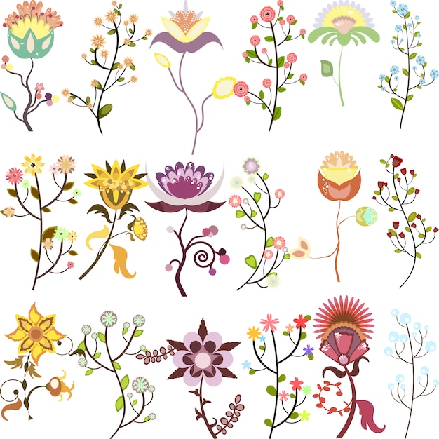 Vibrant Floral Illustrations Collection with Diverse Botanical Elements ...
