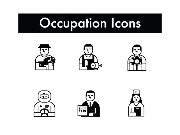 Simple Black and White Occupation Symbols with Text | Jiffy Designs