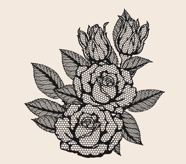 Intricate Black Lace Roses Illustration with Delicate Patterns | Jiffy ...