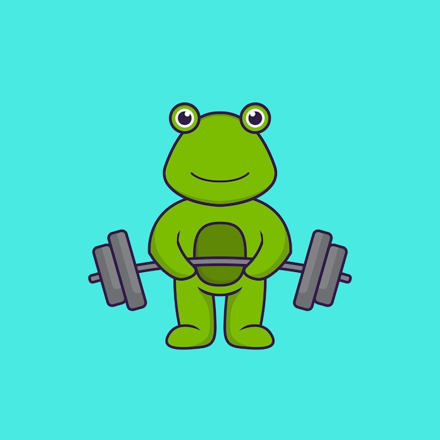 Cheerful Frog Lifting Weights on Teal Background | Jiffy Designs