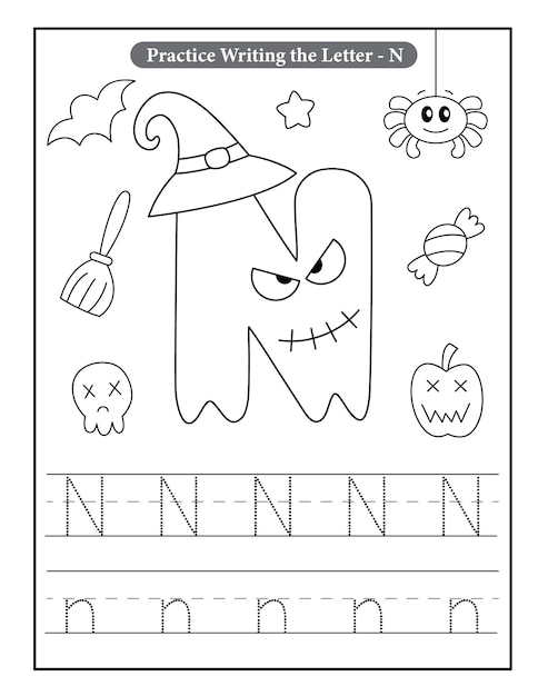 Spooky Halloween Coloring Page with Playful Letter N Design | Jiffy Designs