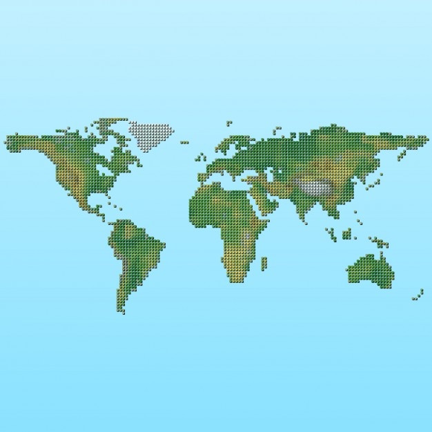 Pixelated World Map in Green and Brown Tones | Jiffy Designs