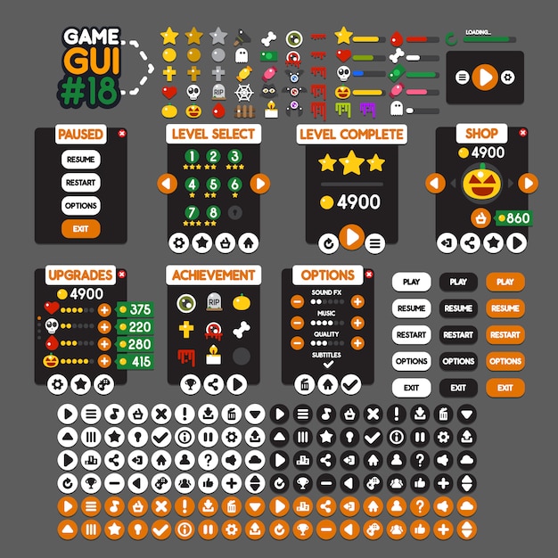 Vibrant Collection of Retro Gaming GUI Elements and Symbols | Jiffy Designs