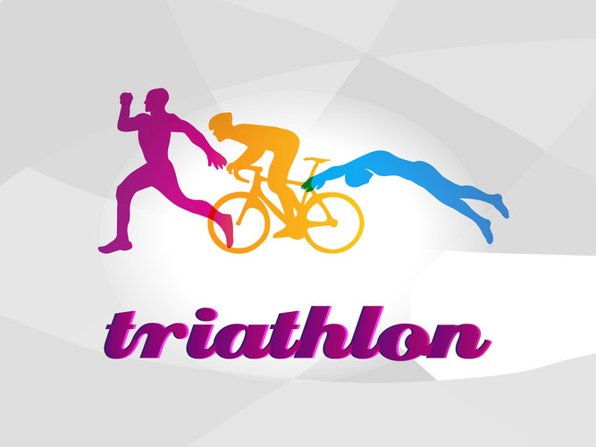 Color Flat Logo Triathlon. Vector Figures Triathletes On A White ...