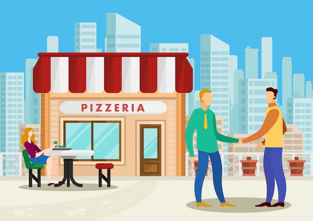 Vibrant Pizzeria Storefront in Bustling City Landscape | Jiffy Designs