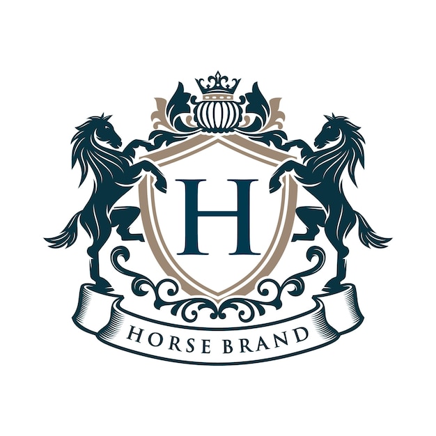 Majestic Heraldic Crest with Regal Stallions and Crown | Jiffy Designs