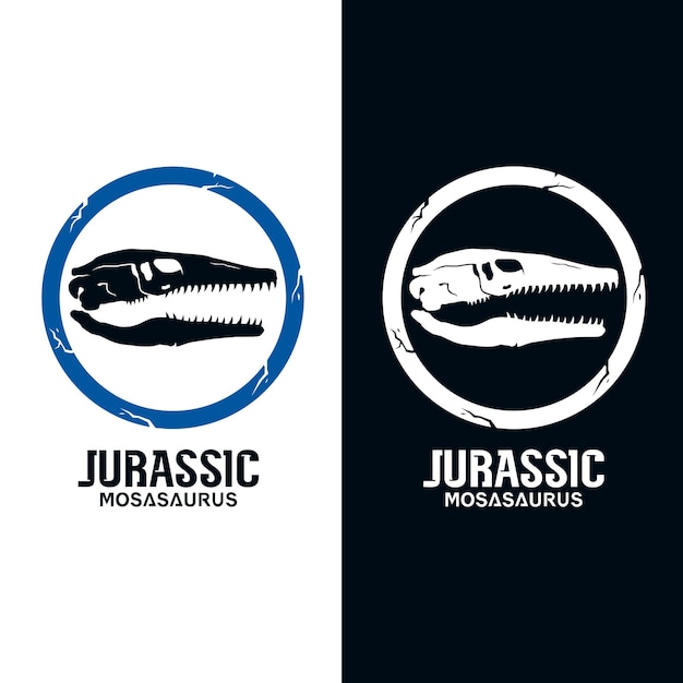 Iconic Jurassic Mosasaurus Skull Silhouette in Bold Circular Design ...