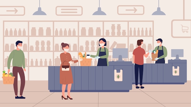 Bustling Convenience Store: Customers Browsing Shelves and Checking Out ...