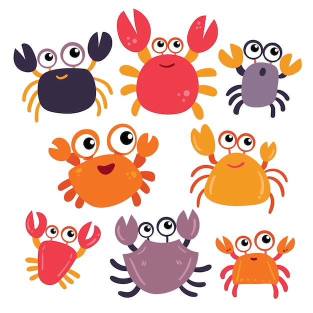 Vibrant Collection of Whimsical Cartoon Crabs and Crustaceans | Jiffy ...
