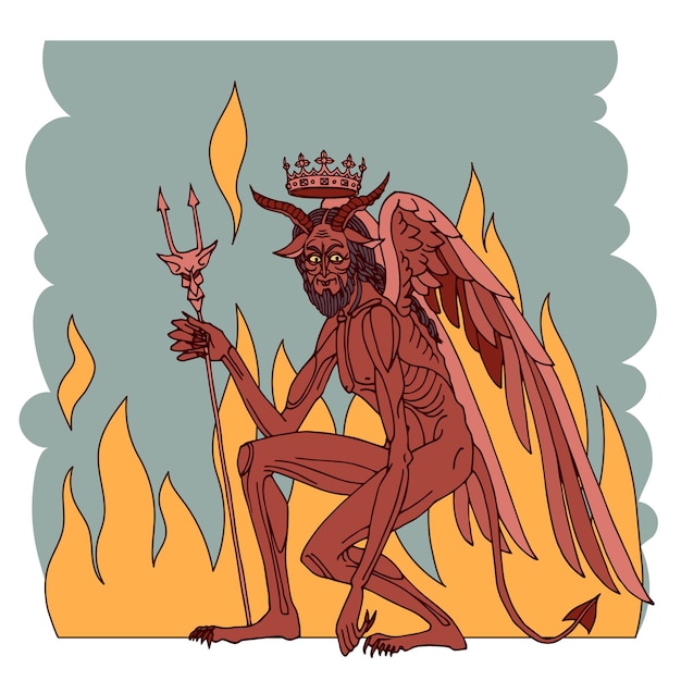 Demonic Ruler Presiding Over Fiery Underworld Landscape | Jiffy Designs