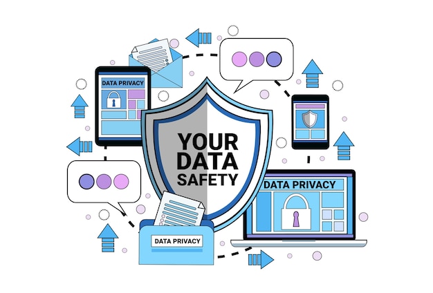 Data Privacy and Safety Illustration with Shield and Icons | Jiffy Designs