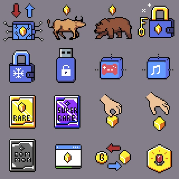 Vibrant Pixel Art Icons: Locks, Animals, and Symbols | Jiffy Designs