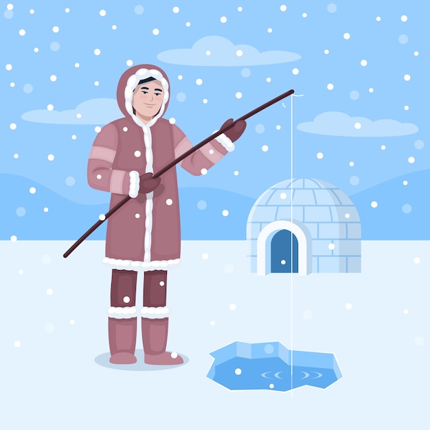 Inuit Fisherman Braving the Snowy Landscape | Jiffy Designs