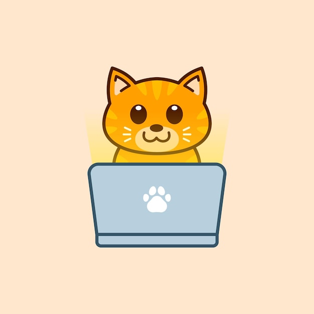 Adorable Cat Typing on Laptop with Paw Print | Jiffy Designs