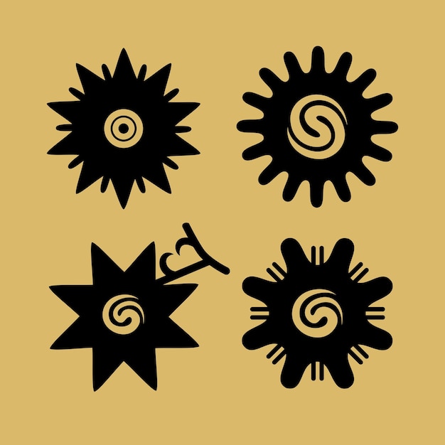 Striking black sun symbols on a golden background | Jiffy Designs