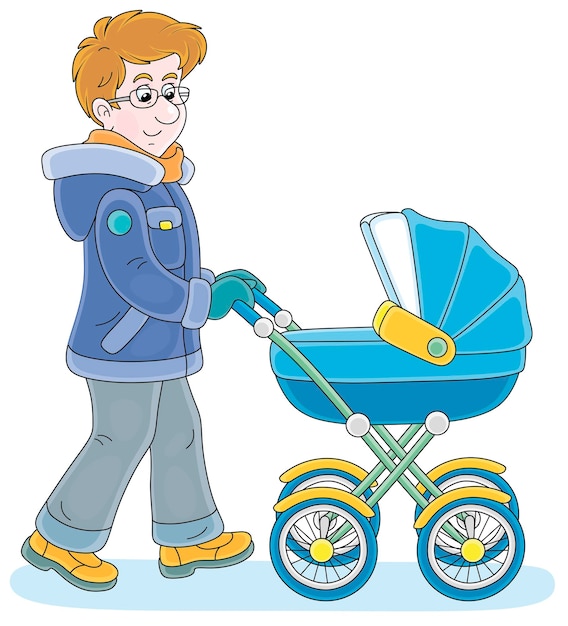 Cheerful Father Pushing Adorable Baby in Vibrant Stroller | Jiffy Designs