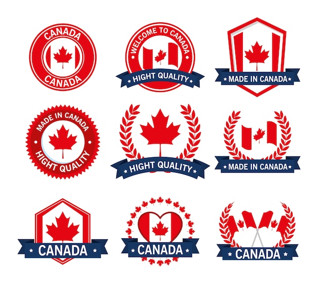 Patriotic Canadian Emblem Collection with Maple Leaf Iconography ...