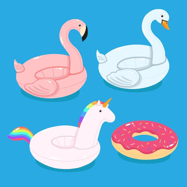 Vibrant Inflatable Pool Floats: Flamingo, Swan, Unicorn, and Donut ...