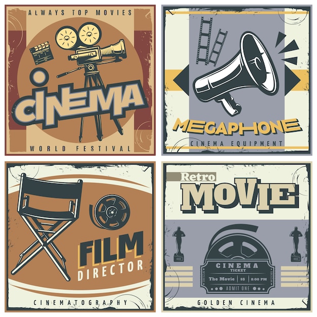 Vintage Cinema Equipment Collection in Classic Color Palette | Jiffy ...