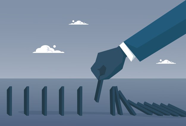 Domino Effect Illustration with Businessman's Hand Pushing Blocks ...