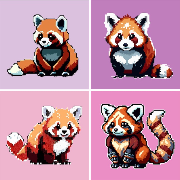 Charming Pixel Art Red Pandas in Vibrant Colors | Jiffy Designs