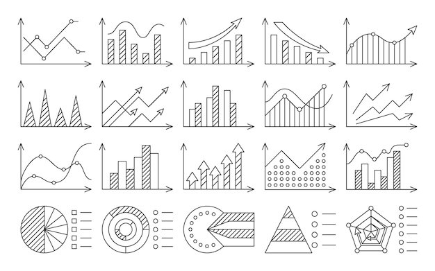 Diverse Data Visualization Charts and Graphs in Minimalist Line Art | Jiffy Designs