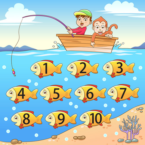 Learn Counting Number With Fishing.Simple Gradients, No Effects, No Mesh, No Transparencies.All ...