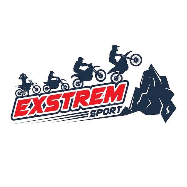 Extreme Sports Logo with Silhouetted Motocross Riders and Mountains ...