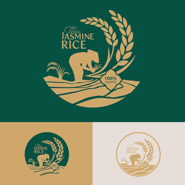 Elegant Jasmine Rice Emblem with Wheat Wreath and Silhouette | Jiffy ...