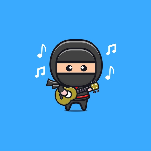 Ninja Musician Strumming Acoustic Guitar with Musical Notes | Jiffy Designs