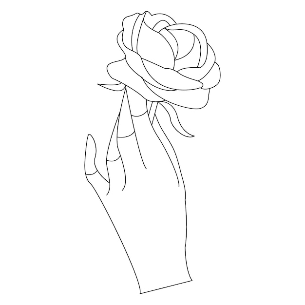 Delicate Rose Held in Graceful Hand Outline Illustration | Jiffy Designs