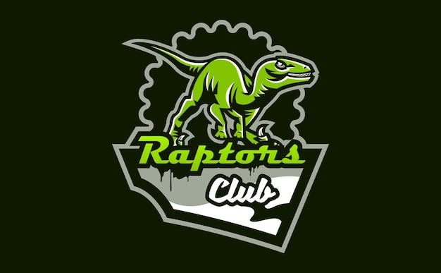 Fierce Green Raptor Mascot on Dark Badge Logo | Jiffy Designs