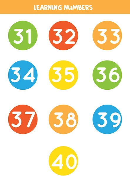 Colorful Collection of Learning Numbers 31 to 40 | Jiffy Designs