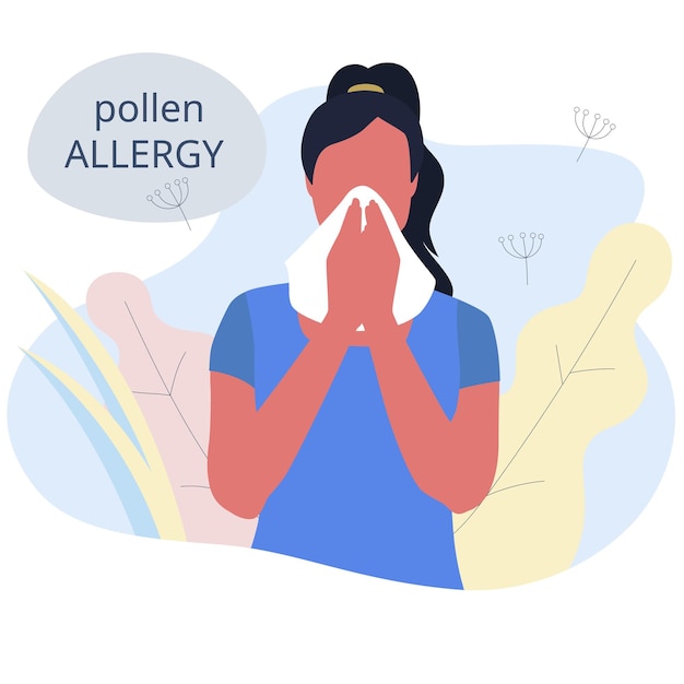 Woman Suffering from Pollen Allergy Sneezing with Text Bubble | Jiffy ...