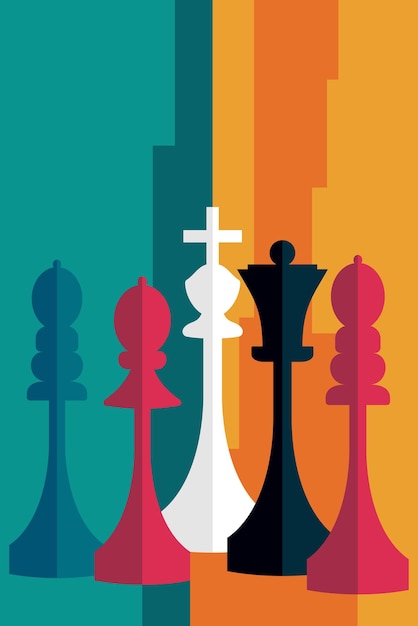 Vibrant Chess Pieces on a Geometric Background | Jiffy Designs