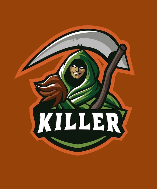 Fierce Grim Reaper Emblem in Vibrant Orange and Green | Jiffy Designs