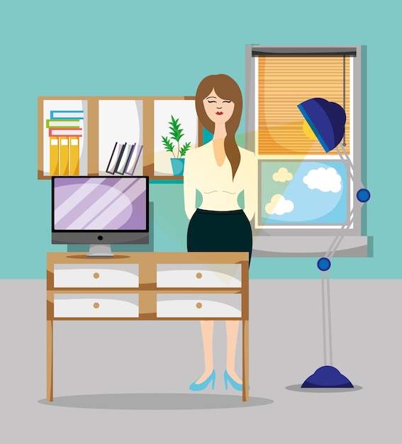 Stylized Office Workspace with Chic Female Avatar Illustration | Jiffy ...