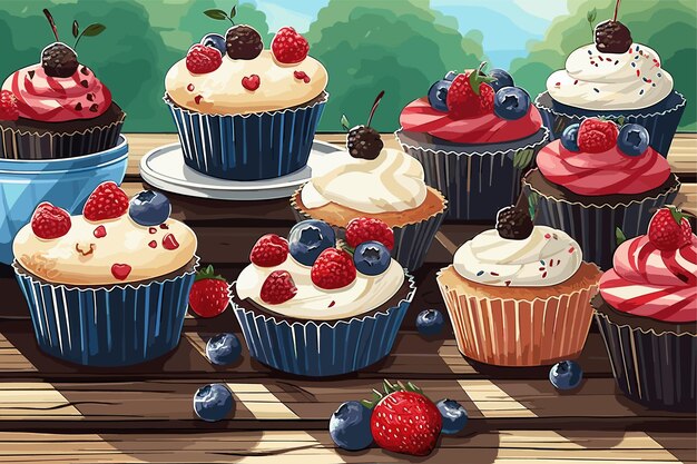 Delectable Assortment of Artisanal Cupcakes on a Rustic Wooden Surface ...