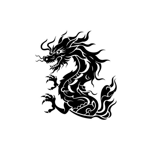 Traditional Chinese Dragon Black Silhouette Icon Isolated On White ...