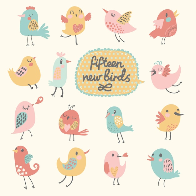 Whimsical Flock of Playful Pastel Birds with Cheerful Lettering | Jiffy Designs