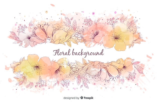 Delicate Watercolor Floral Border with Peach and Yellow Blooms | Jiffy ...