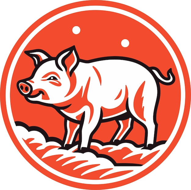 Playful Porker: A Whimsical Pig in a Vibrant Circle | Jiffy Designs