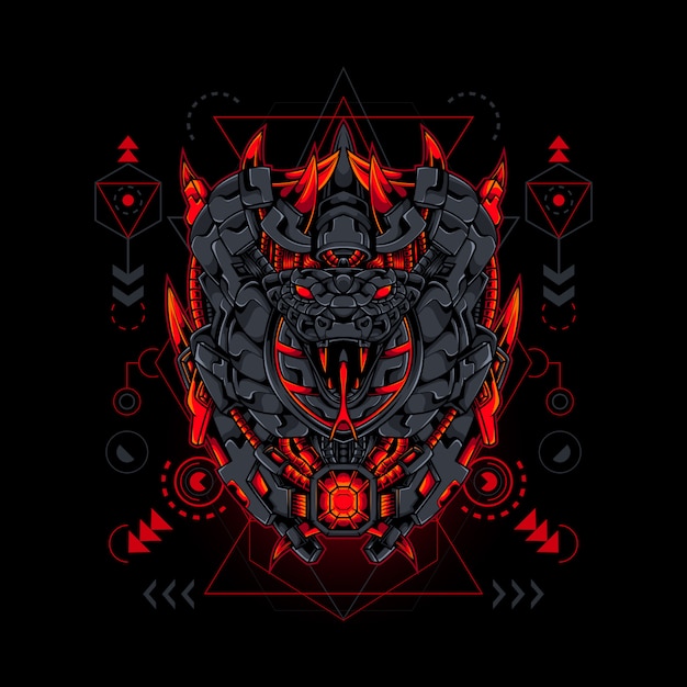 Crimson Mecha Warrior Emblem with Geometric Patterns | Jiffy Designs