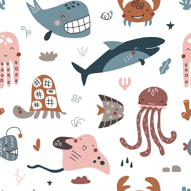 Whimsical Underwater World: Charming Marine Creatures in Vibrant Colors ...