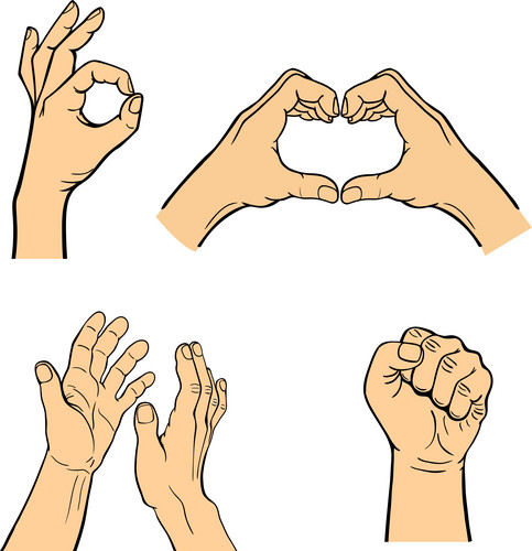 Human Hands Different Pose Emotions And Signal Human Fingers. Human ...