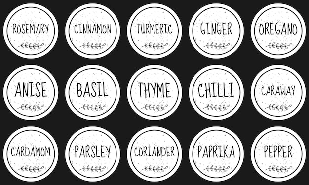 Vintage Spice Jar Labels with Handwritten Text and Decorative Accents ...