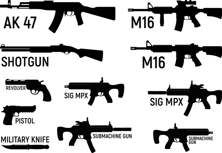 Set Of Silhouette Weapon Military Rifle, Revolver And Pistol, Shotgun ...
