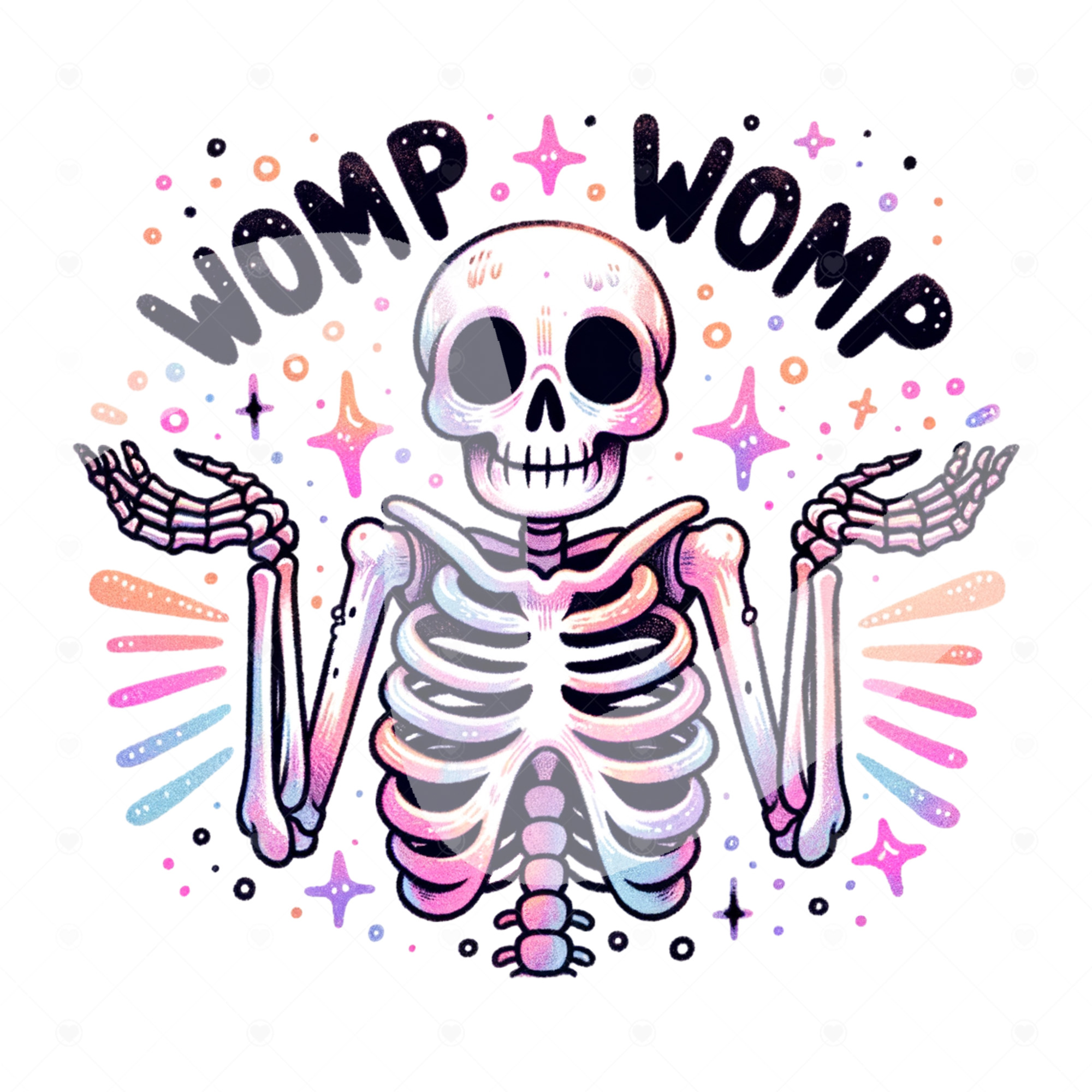 'Womp Womp' Playful Skeleton Design with Vibrant Pastel Accents and ...