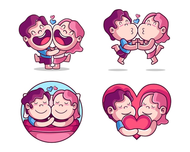 Adorable Cartoon Couples Expressing Love and Affection | Jiffy Designs