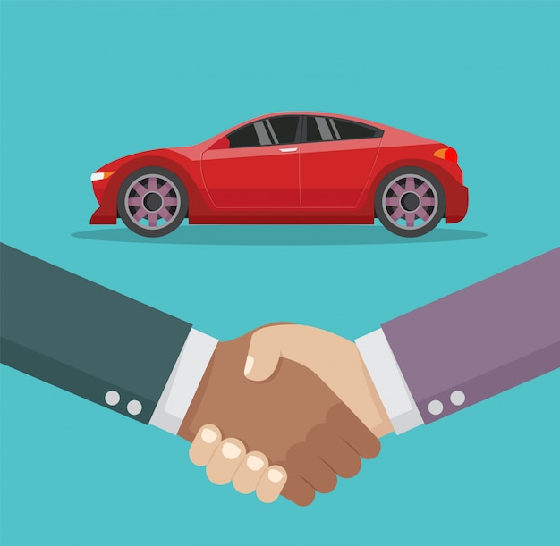Red Sports Car and Handshake Illustration with Geometric Background ...